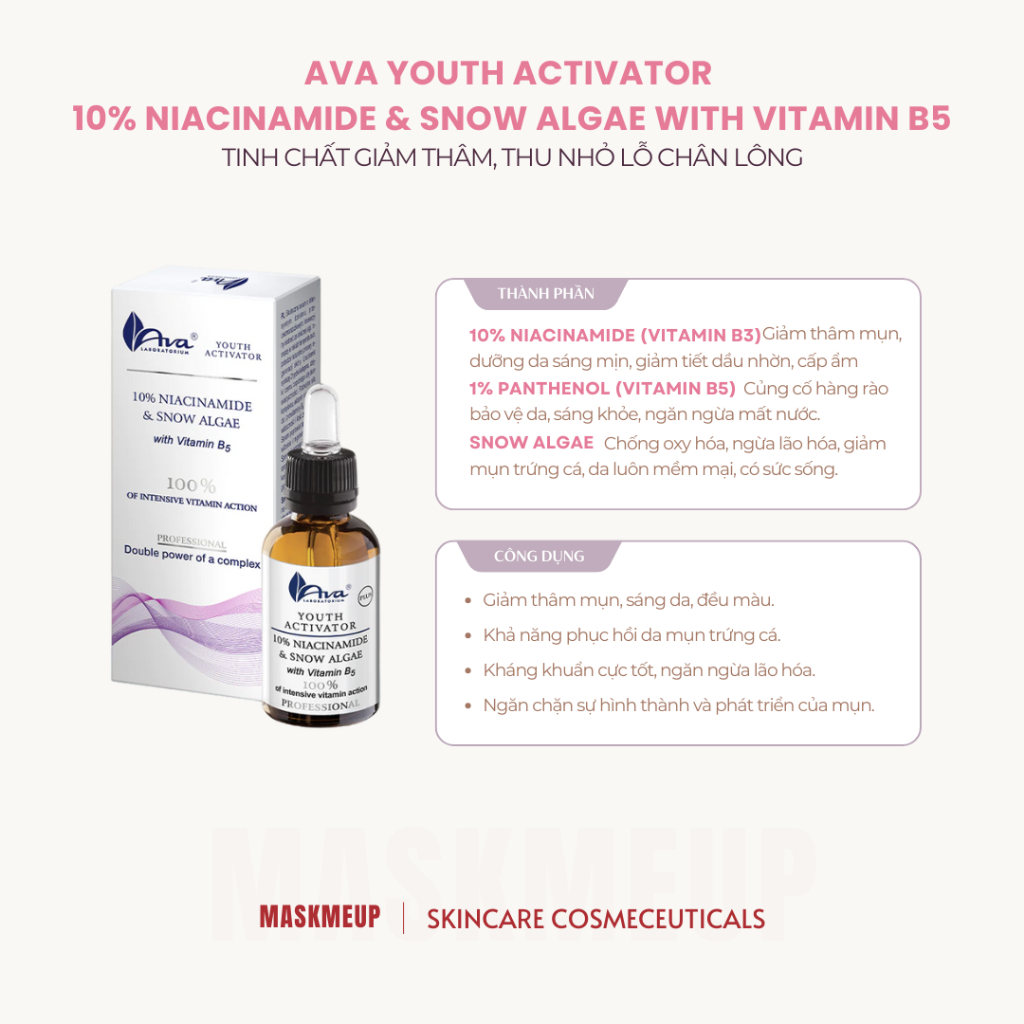 Tinh chất Ava Niacinamide 10% + B5 1% Youth Activator - Serum giảm mụn ...