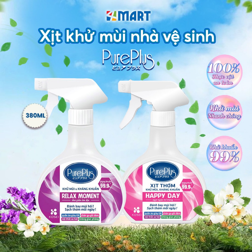 Xịt khử mùi nhà vệ sinh, kháng khuẩn khử mùi đa năng Nhật Bản Pure Plus 380ml, 4 mùi lưu hương ...