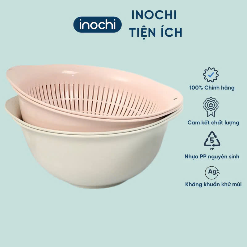 Bộ thau rổ nhựa inochi cao cấp Yoko chính hãng, rổ to kèm thau đựng rửa ...