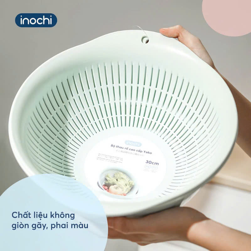 Bộ thau rổ nhựa inochi cao cấp Yoko chính hãng, rổ to kèm thau đựng rửa ...