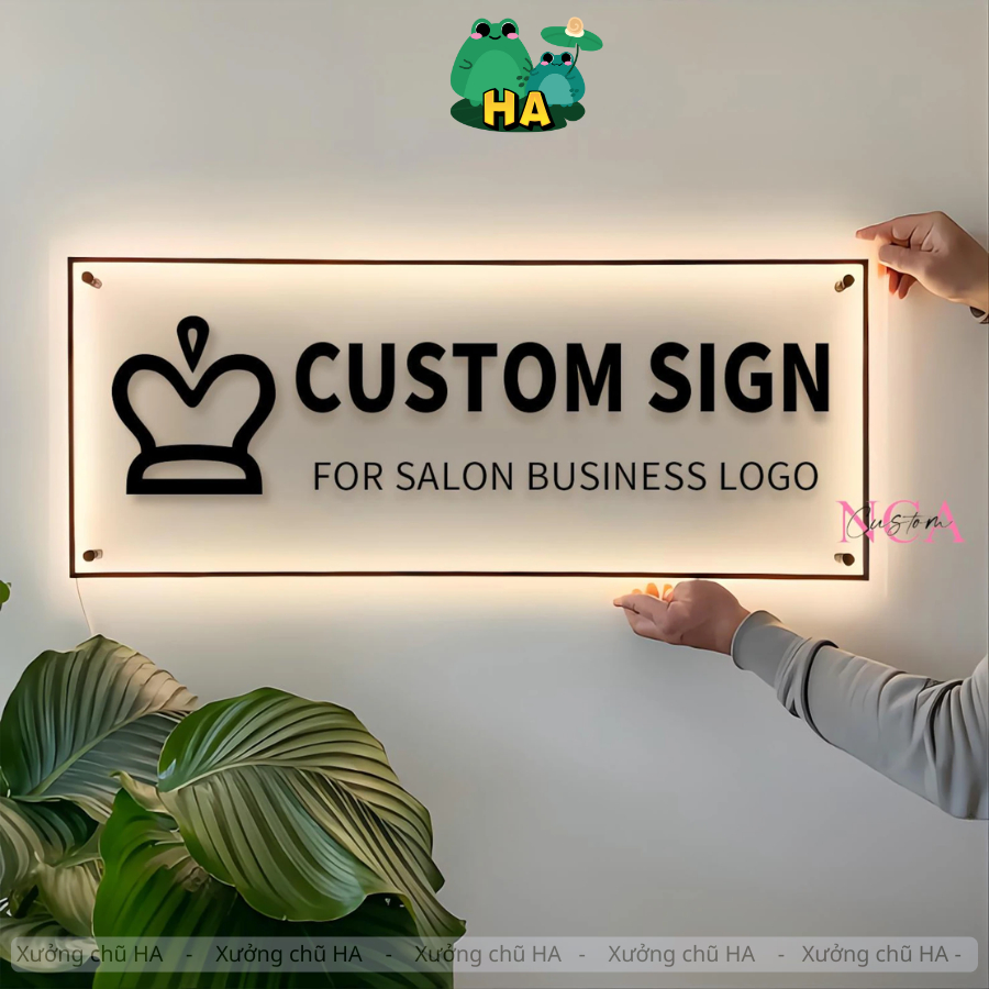 Bảng hiệu Decor gắn LED, Logo treo tường hình chữ nhật, thiết kế theo ...