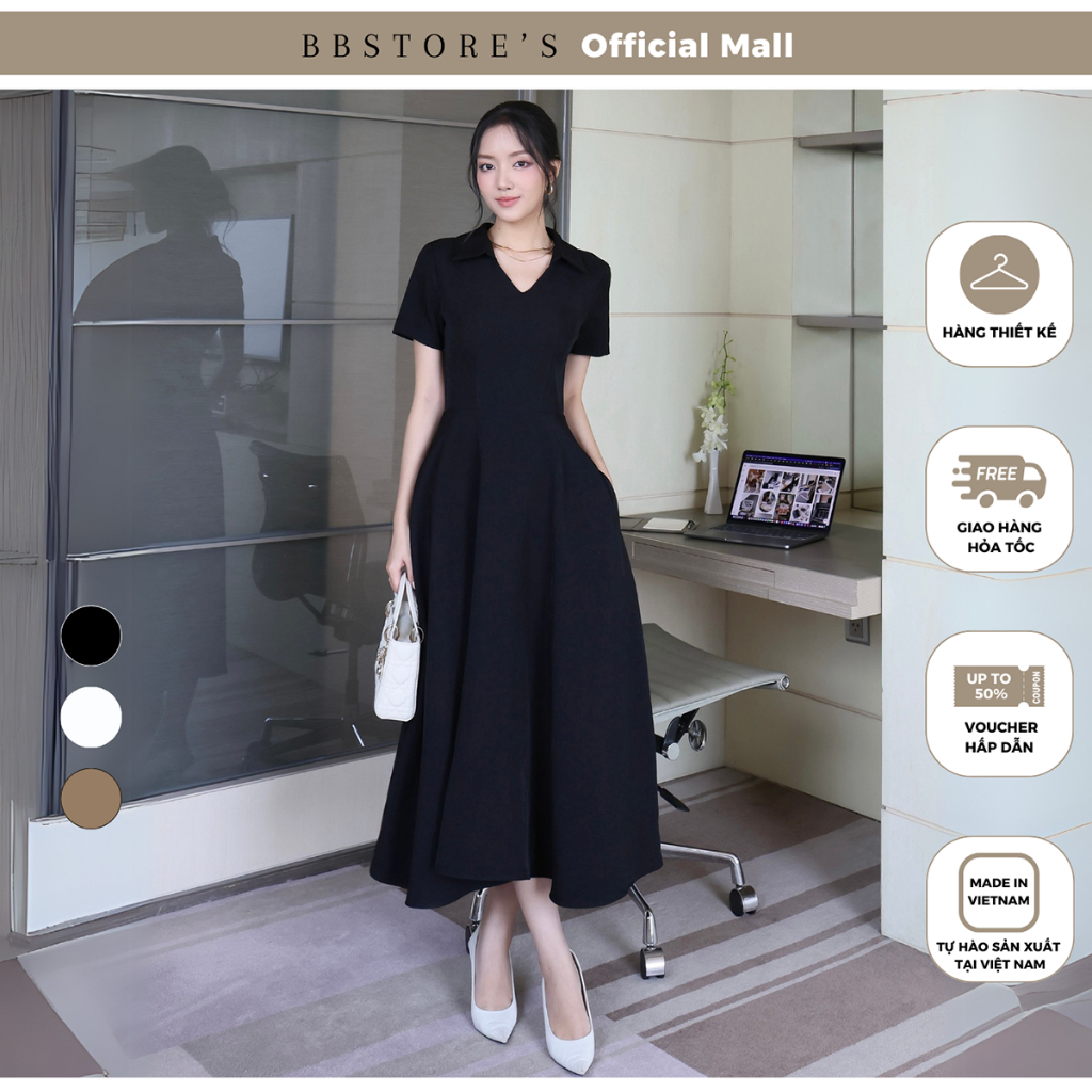 Đầm Dài Công Sở Cổ Tim Nửa Lá Cổ Phom Xòe Chất Cotton Hàn BBSTORE'S - D4322B | Shopee Việt Nam