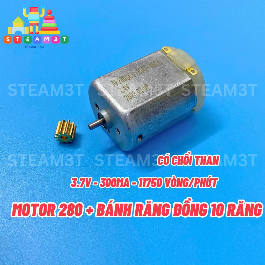 Motor 280 Chổi Than 3.7V – 11750 Vòng/Phút + Bánh Răng Đồng 10 Răng ...