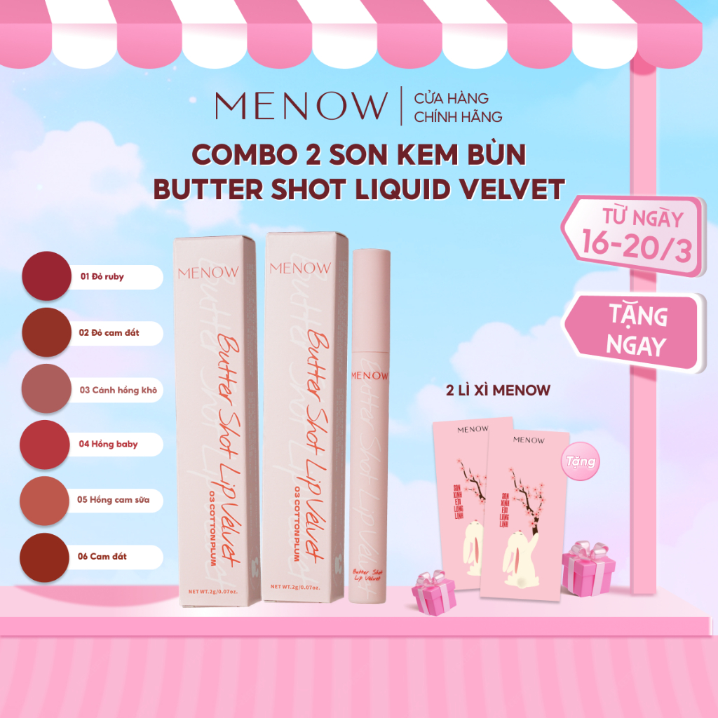 Combo 02 Son kem bùn Butter Shot Liquid Velvet Menow mịn mượt, lâu trôi 2gr x 2 | Shopee Việt Nam