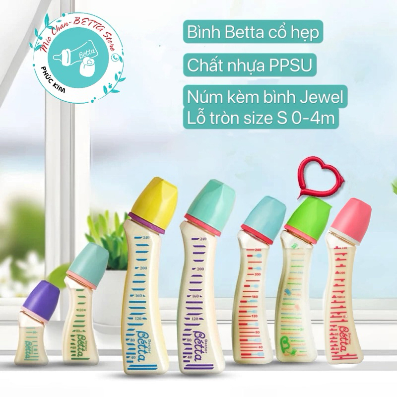 BÌNH BETTA CỔ HẸP 240ml, PPSU, Núm JEWEL size S lỗ tròn | Shopee Việt Nam