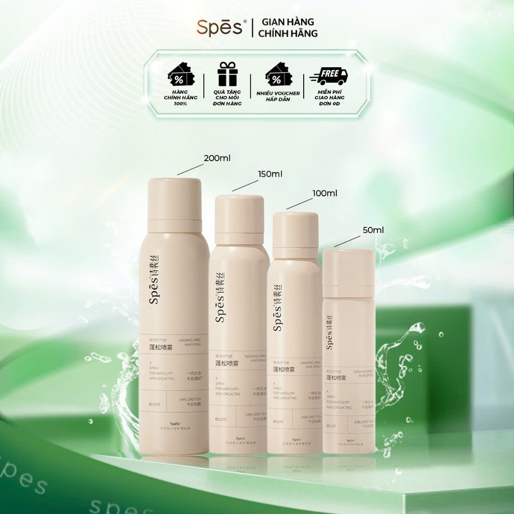 Dầu gội khô SPES hương Trà bá tước, dạng xịt, kiềm dầu, không bết, giữ ...