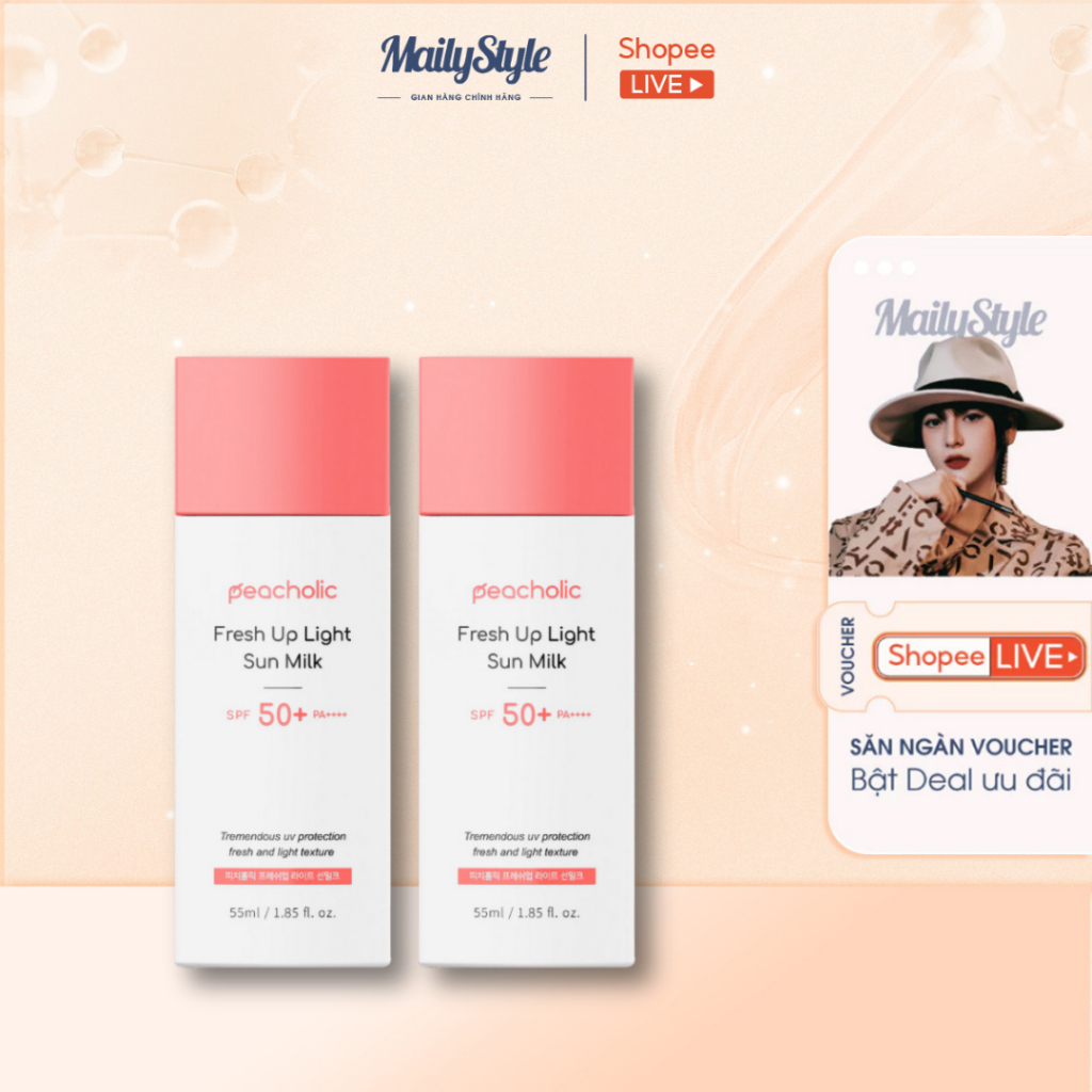 M75_Sữa Chống Nắng Vật Lý Nâng Tone Phổ Rộng Peacholic - Fresh Up Light Sun Milk 55ml SPF50+ PA ...