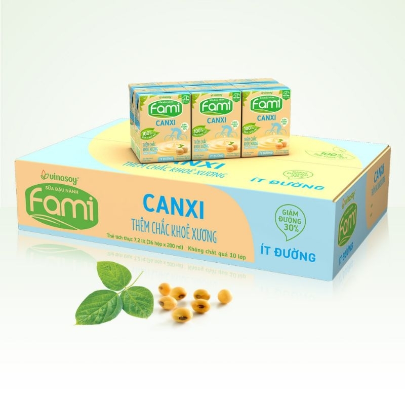 Thùng sữa đậu nành Fami Canxi ít đường (36 hộp x 200ml) | Shopee Việt Nam