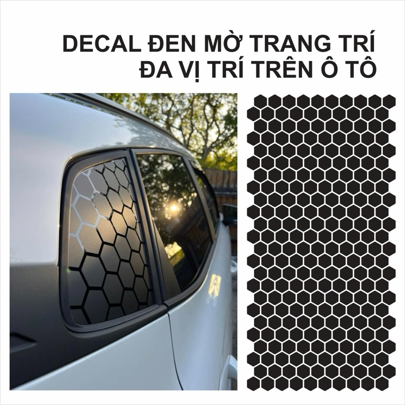 Decal đen mờ hoạ tiết tổ ong trang trí kính ô tô ( dùng được đa vị trí ...