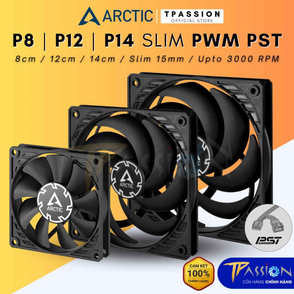 Quạt Fan Case Arctic P8 / P12 / P14 SLIM PWM PST - Chính hãng, tản nhiệt đến 3000RPM, 80 120 ...