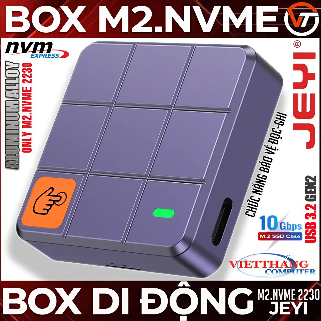 Box SSD M2.NVMe chuẩn M2 2230 Jeyi 10Gbps USB 3.2 Gen2 Điều khiển cảm ...