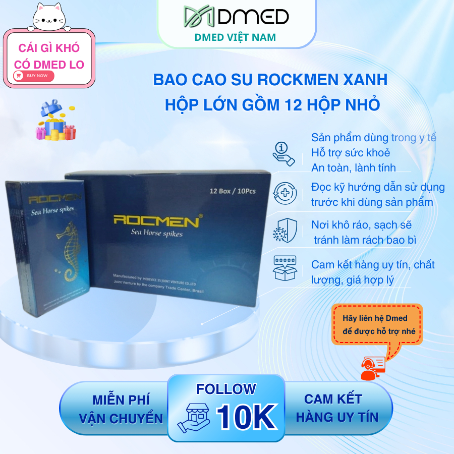 [Hộp Lớn] Bao cao su rockmen xanh (hộp lớn/12 hộp nhỏ/10c), DMED cam kết uy tín | Shopee Việt Nam