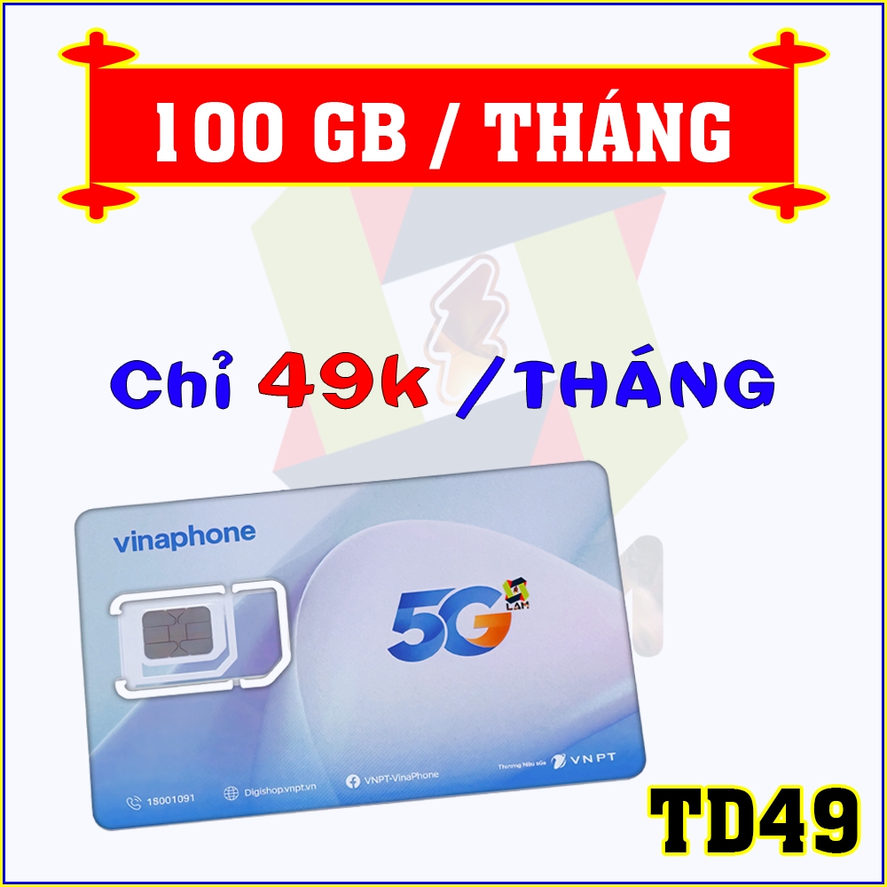 (Có eSIM) Sim 4G 5G Vinaphone TD49 100GB - Chỉ 49.000đ 1 Tháng | Shopee Việt Nam