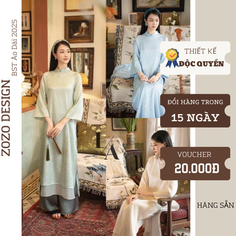 Áo Dài Cách Tâm lụa Gấm Dáng Suông Cổ cao 4 Tà Đính Trai Nhẹ Nhàng - ZOZO Store | Shopee Việt Nam