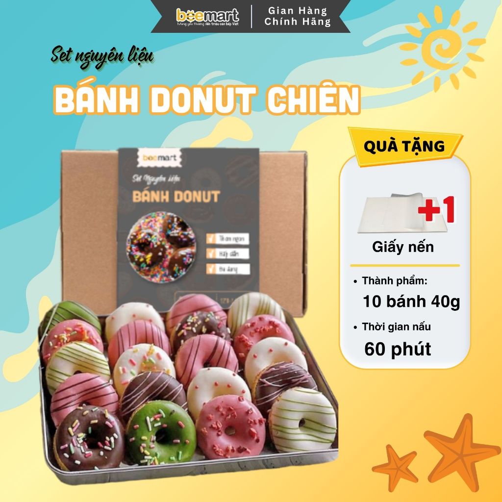 Set nguyên liệu Bánh Donut chiên phủ Socola Nhà Bee - Thành phẩm 10-12 ...