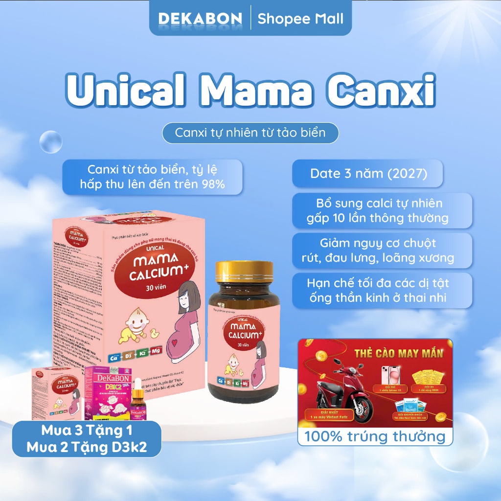 Viên uống Canxi Unical Mama Calcium hộp 30v bổ sung Canxi, Vitamin tổng hợp cho mẹ bầu và sau ...