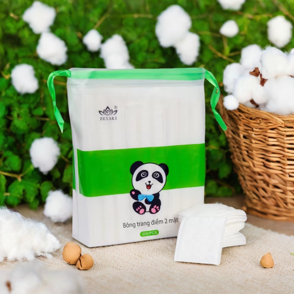 Bông tẩy trang Beyaki 200 miếng - 100% cotton bông thực vật siêu mềm ...