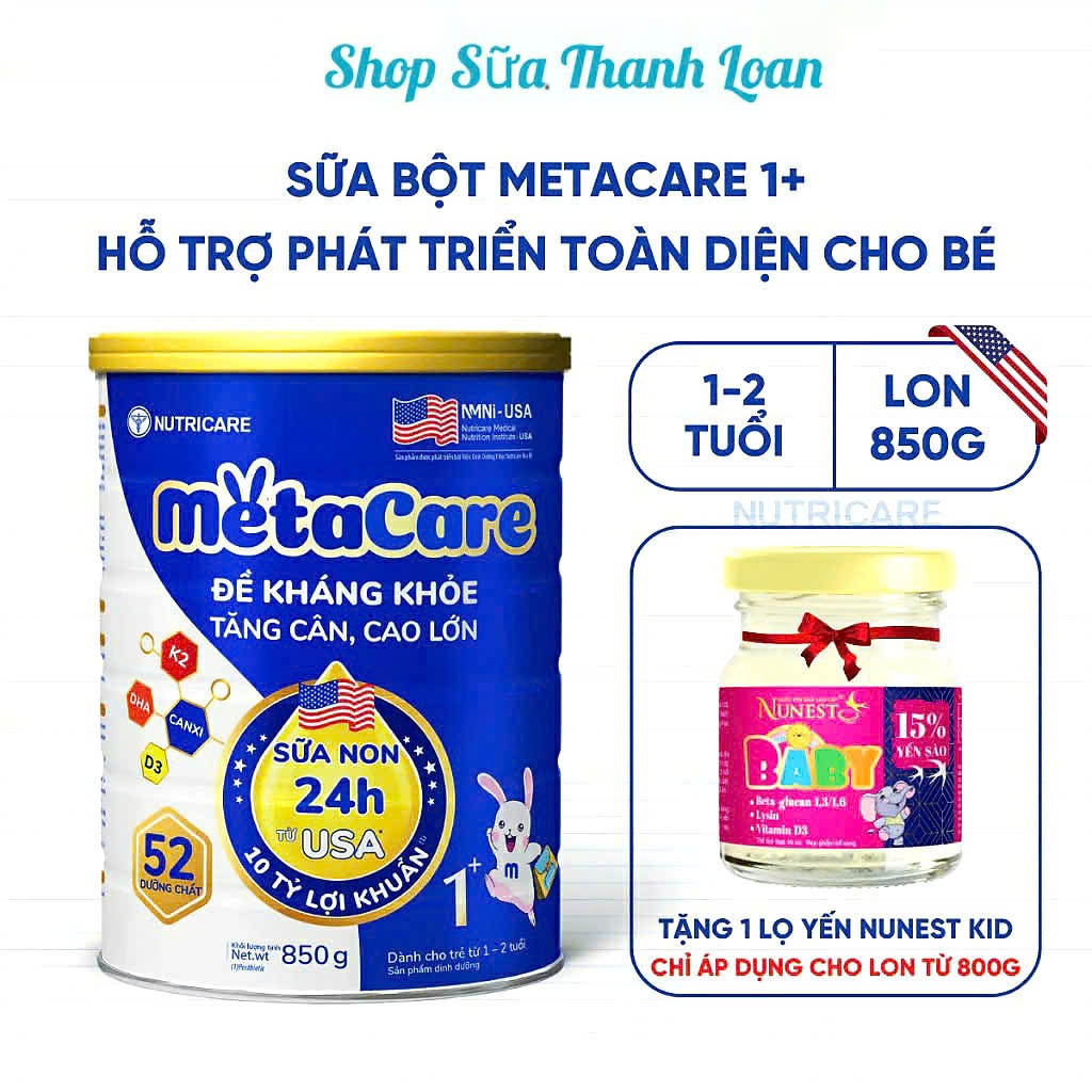 [HSD T12-2026] [Tặng Yến] Sữa Bột Nutricare MetaCare Số 1+ 850g Đề Kháng Khỏe, Tăng Cân Cao Lớn ...
