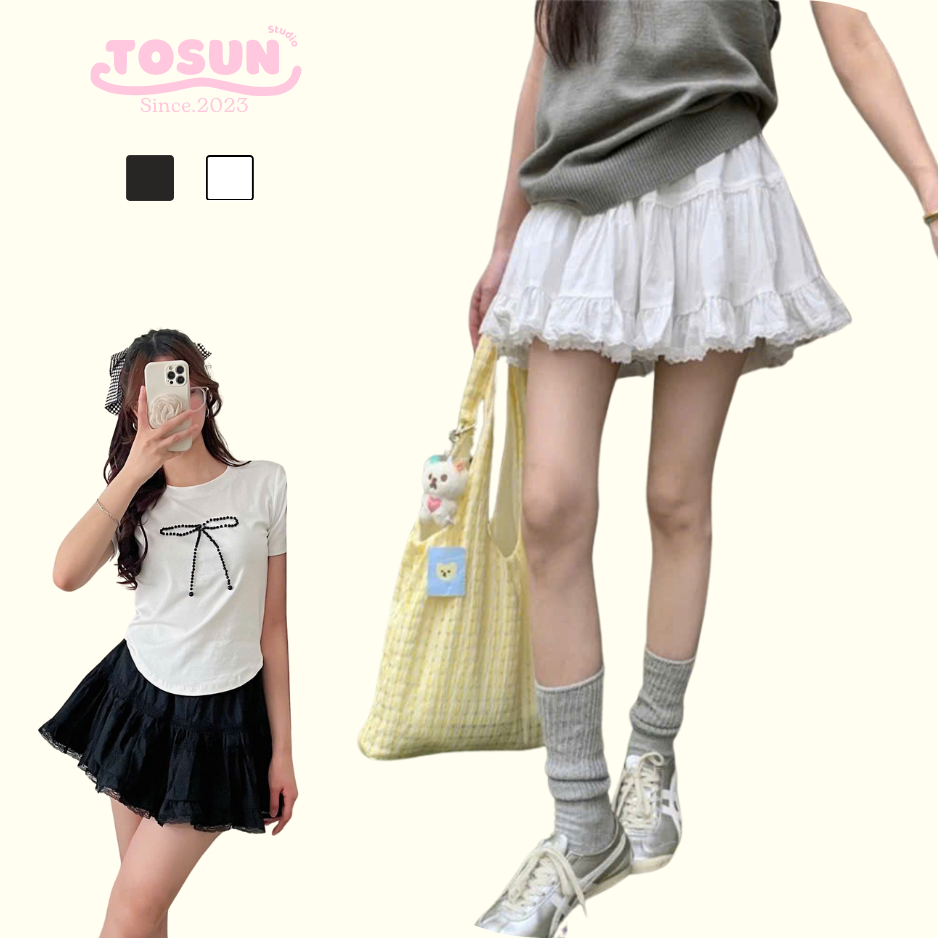 [TOSUN] Chân váy xoè phối ren 2 lớp tiểu thư dễ thương CV02 | Shopee ...