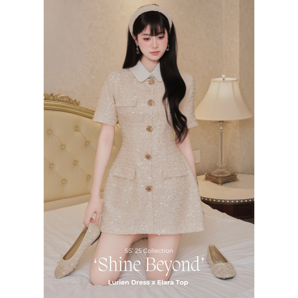 Ara - Váy thiết kế dạ ánh Bling cúc đá cổ tròn Lurien Dress V98 (Chưa ...