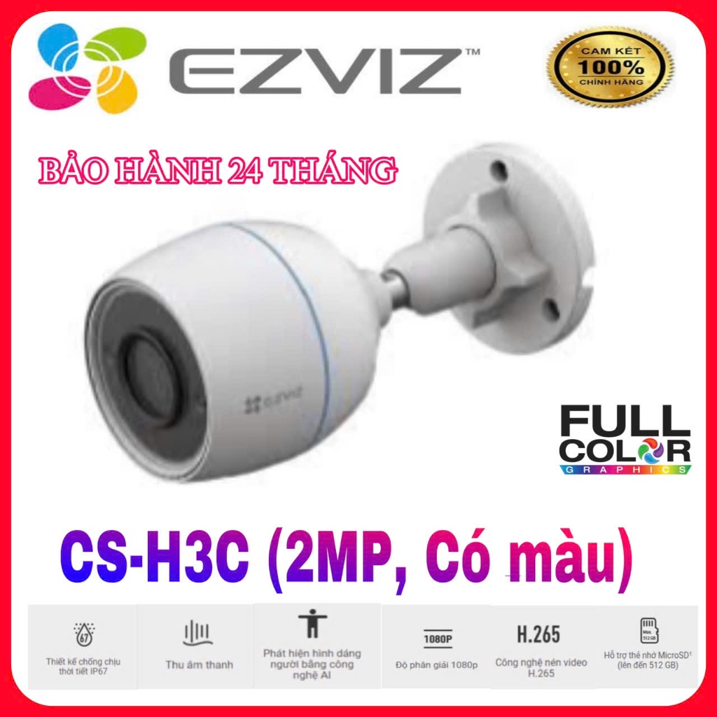 Camera WiFi ngoài trời EZVIZ H3C Color 2MP (CS-H3c-R100-1K2WFL ...
