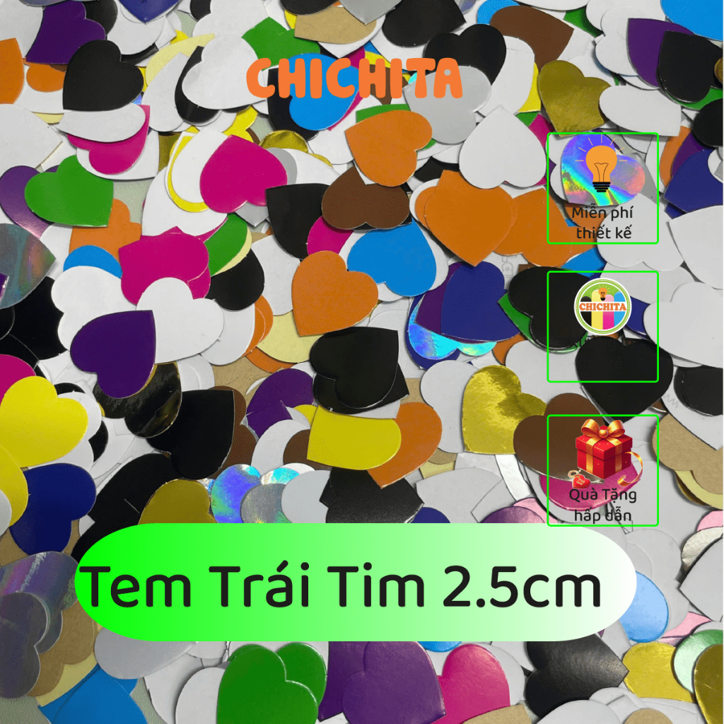 100/ 500 tem Sticker Trái tim in màu tự dính 2.5cm CHICHITA | Shopee ...