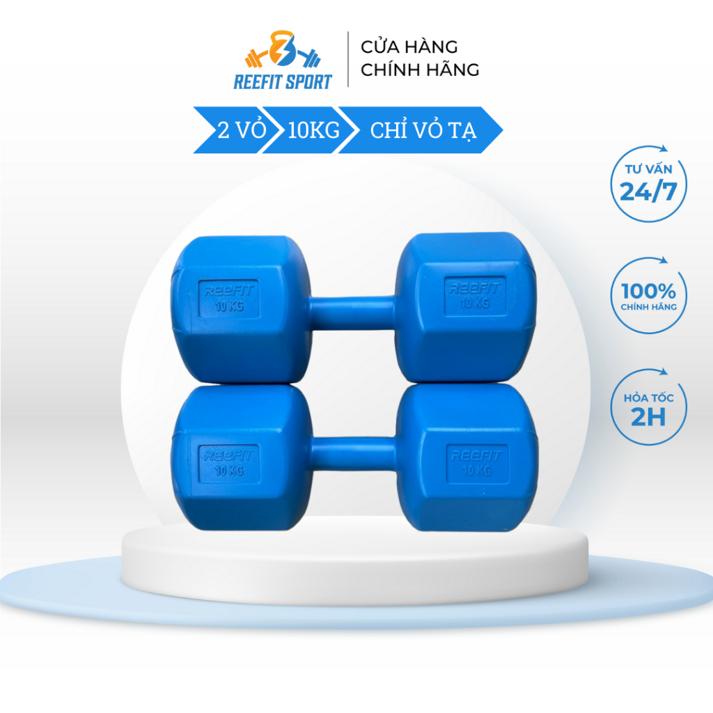 Bộ 2 vỏ tạ tay nhựa bát giác Reefit 10kg màu xanh không ruột chưa nhồi ...