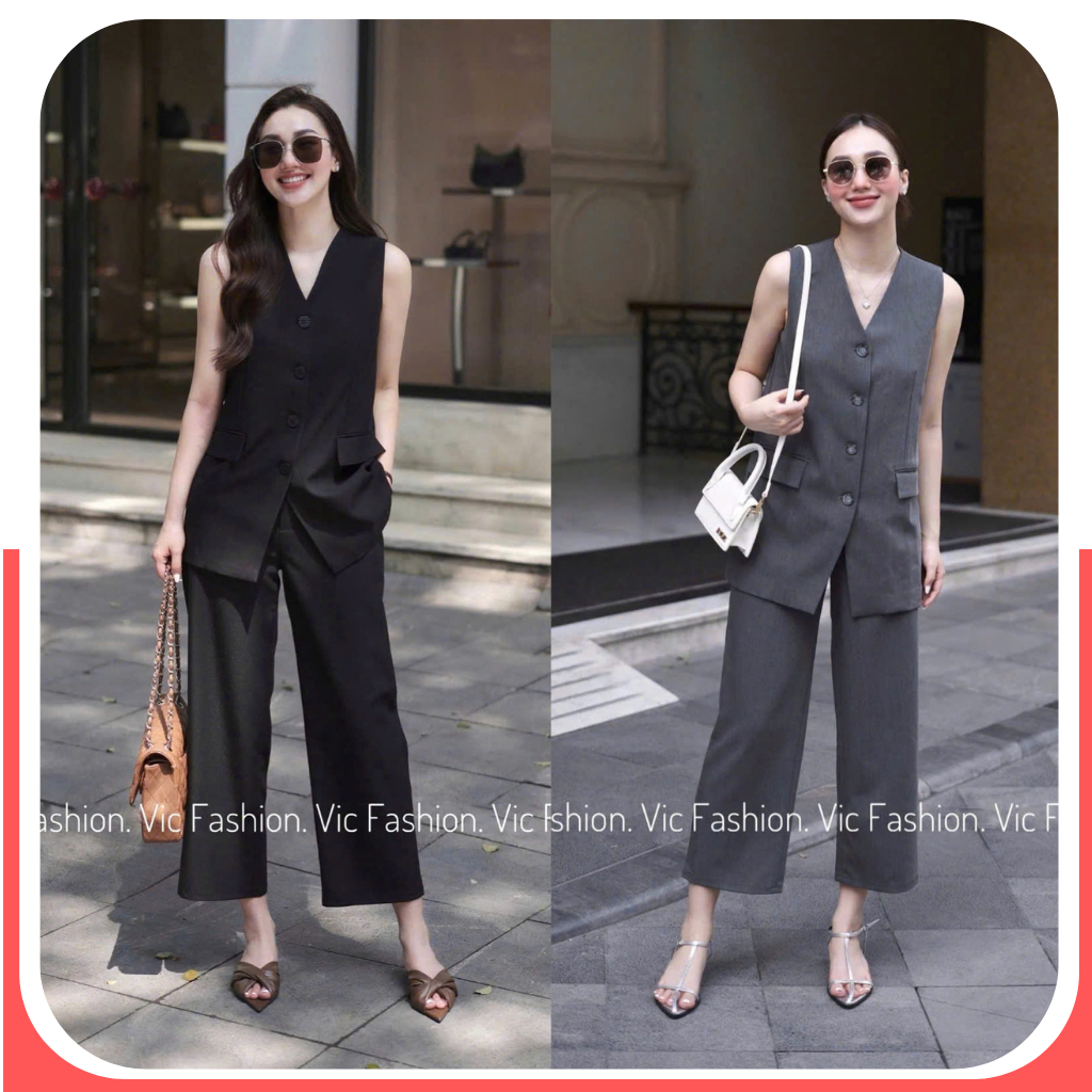 VT250222 - SÉT GILE CỔ TIM MIX QUẦN ỐNG RỘNG DÁNG SUÔNG THANH LỊCH VÀ ...