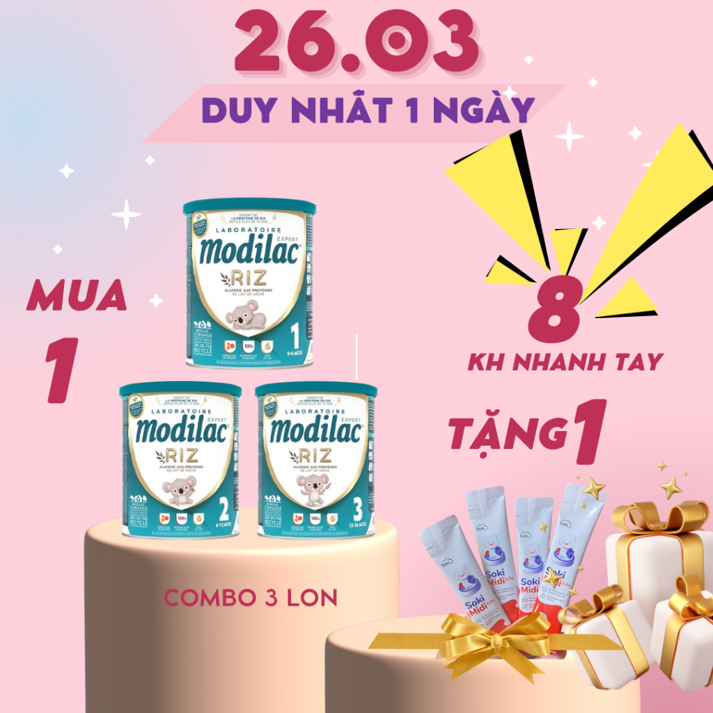 Combo 3 Lon Sữa Modilac Riz số 1, 2, 3 Lon 800g dành cho trẻ dị ứng đạm ...