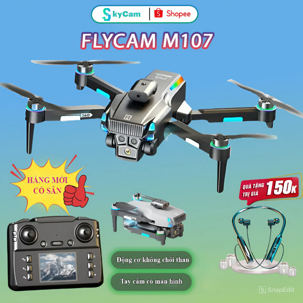 Flycam Mini M107 Drone Flycam Tay Cầm Có Màn Hình Camera 3 Chiều Góc ...