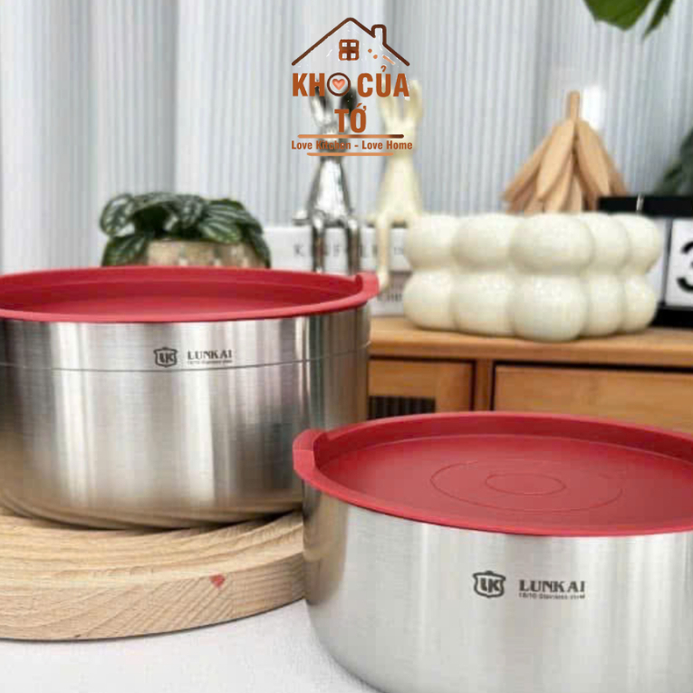 Set tô inox Lunkai, đa năng vừa làm tô trộn, vừa làm hộp bảo quản trong ...
