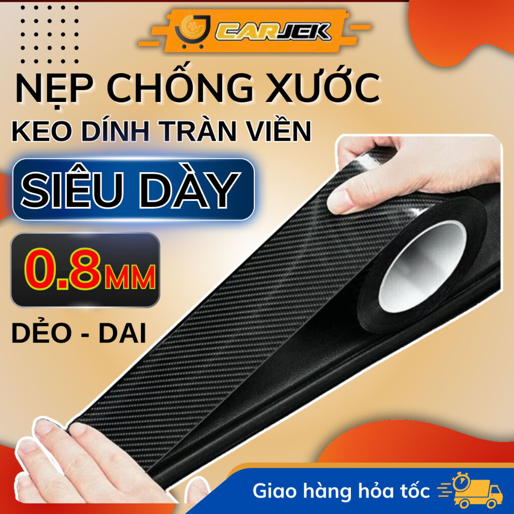 Nẹp chống xước viền cửa bậc cửa ô tô cuộn 5 mét vân cacbon, keo dán ...