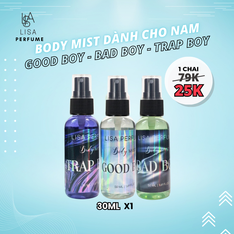 [mua 1 tặng 1] body mist nam 30ml trap boy-good boy-bad boy.2 chai 30ml ...