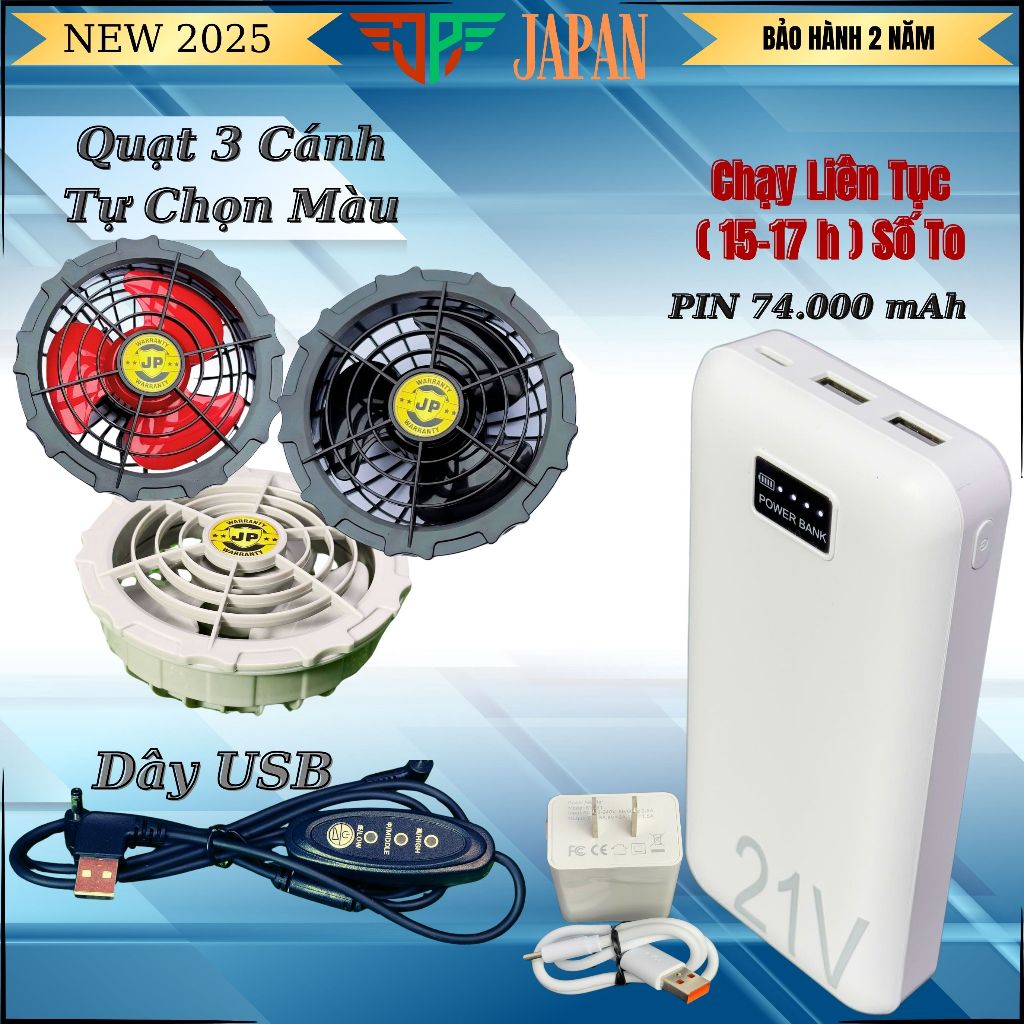 Bộ phụ kiện pin quạt áo điều hoà [ New 2025 - 21V ] . Bảo hành 2 năm , chay số to từ 15-17h ...