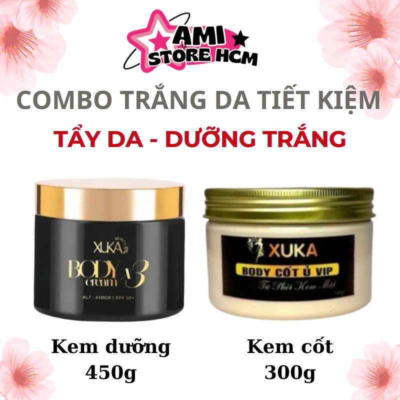 Combo 2 Hộp Kem Body XUKA Cho Da Đen Lỳ, Dưỡng Trắng Gồm 1 Hộp X3 Đen 450g và 1 Hộp Cốt Ủ 300g ...