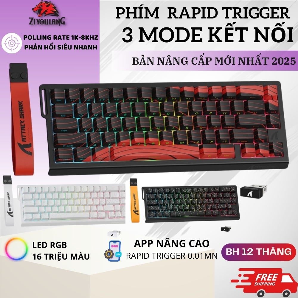 Bàn Phím Không Dây Ziyoulang Attack Shark X68 Pro HE - Tần Số 8000Hz, Switch Từ Tính, Layout 66 ...