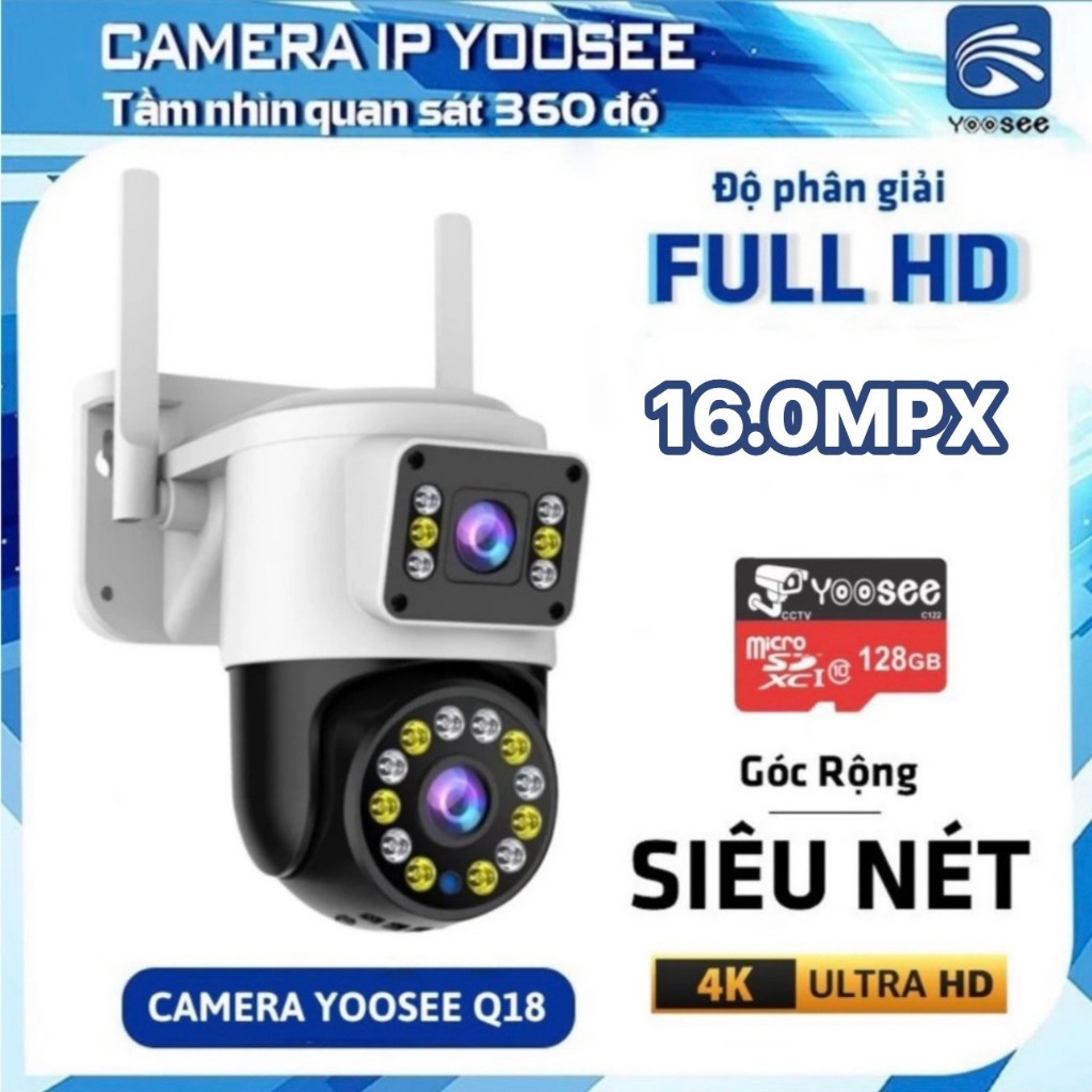 Camera Yoosee Q18 2 mắt ngoài trời - Đàm thoại 2 chiều, xem 2 màn hình, xoay 360 độ, chống nước ...