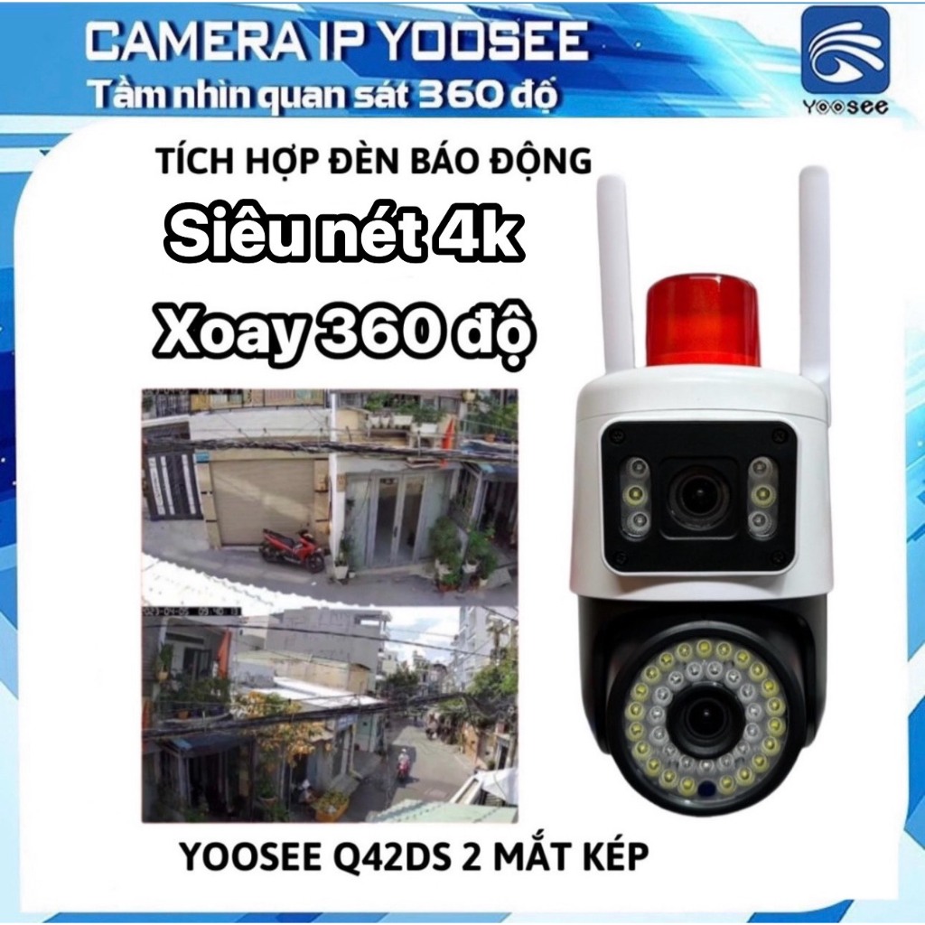 Camera Wifi Yoosee Q42 PRO xem 2 khung hình, chống nắng, mưa. Có đèn ...