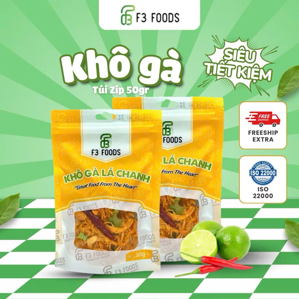 [ Ăn vặt quán cafe] Khô gà lá chanh F3 foods gói 50gram-Khô gà quán cafe-Khô gà quán trà sữa-Khô ...