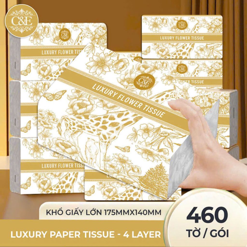 Thùng 20 Gói Giấy 460 Tờ 4 Lớp C&E LUXURY HƯƠU VÀNG Cao Cấp Siêu Dai ...