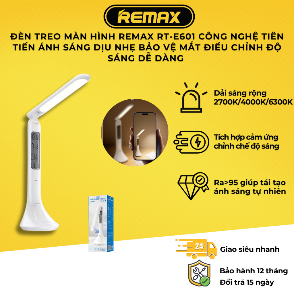 Đèn treo màn hình REMAX RT-E601 công nghệ tiên tiến ánh sáng dịu nhẹ bảo vệ mắt điều chỉnh độ ...