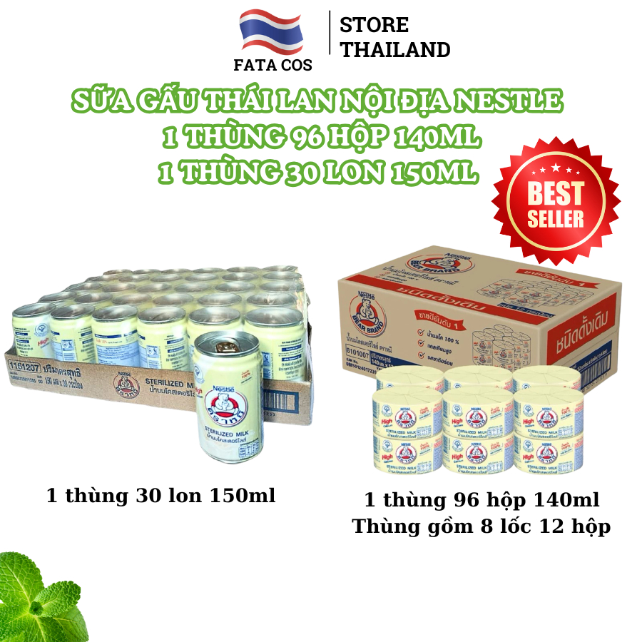 Sữa gấu Nestle thái lan, sữa gấu thái lan, 1 thùng 96 hộp 140ml, 1 thùng 30 lon 150ml FATA COS ...