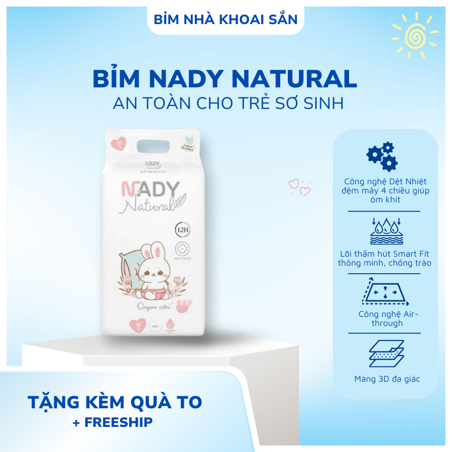 (KHÔNG KÈM QUÀ TẶNG) Bỉm NADY Natural bông organic an toàn với làn da của trẻ, Siêu Thấm Hút đủ ...