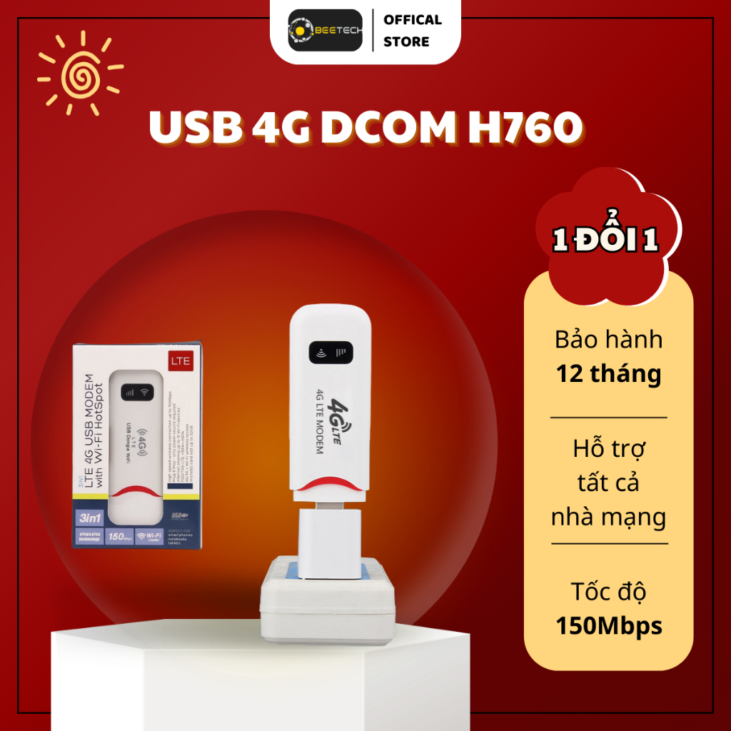 Wifi, Bộ Phát Wifi USB 4G Dcom H760 Thu Phát Wifi Tốc Độ Cao 150Mpbs Hỗ ...