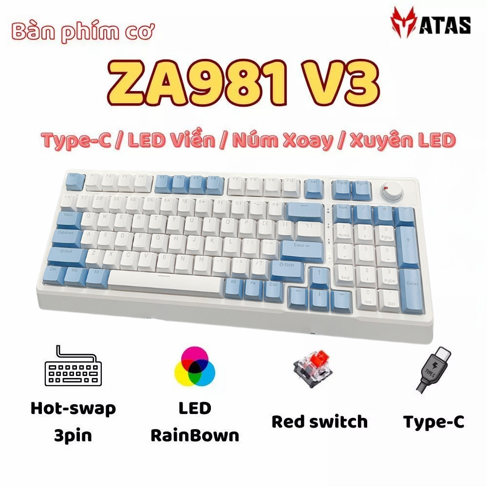 Bàn phím cơ ATAS ZA981 V3 98 Key - Hotswap - Red Switch - LED 9 chế độ ...