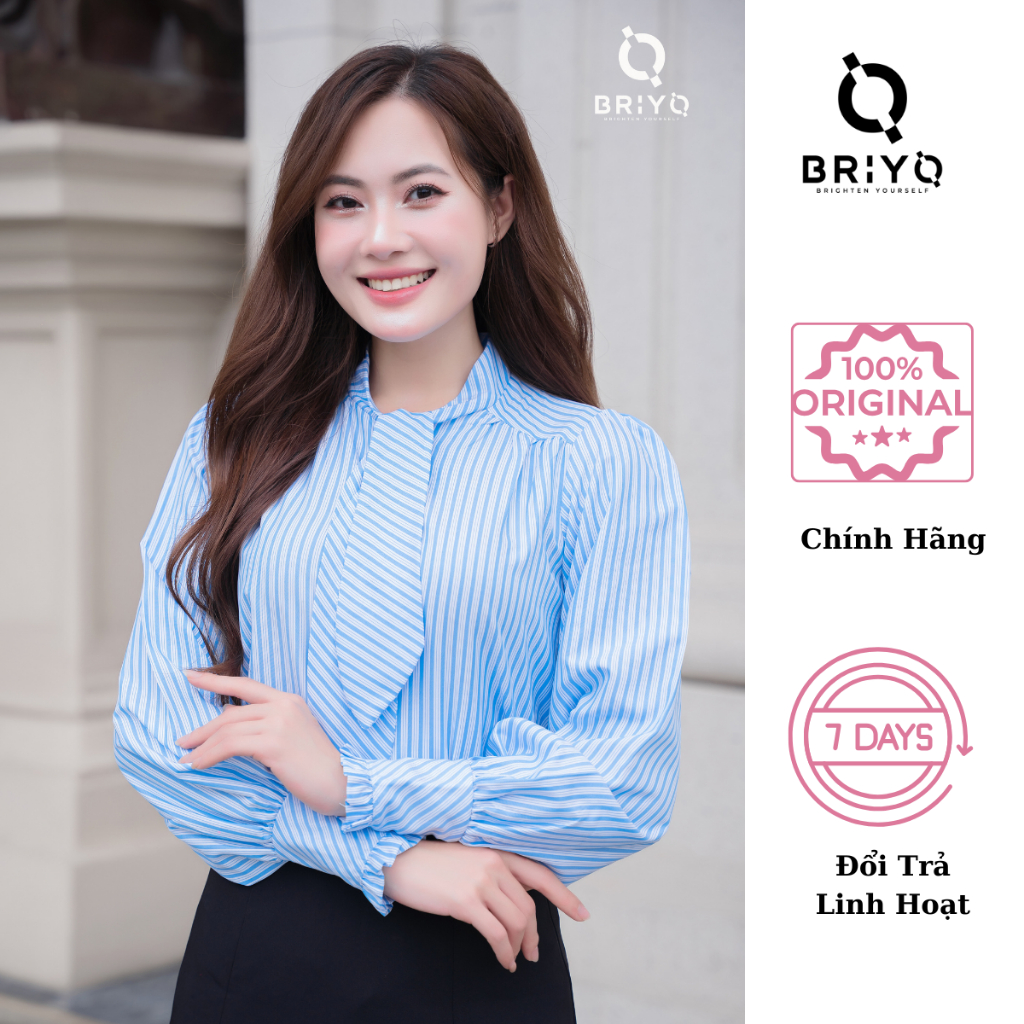 Áo Sơ Mi Nữ Kẻ Dài Tay Cách Điệu Thời Thượng Xinh Xắn, Chất Liệu Vải Bamboo Nhập Khẩu BRIYO SM46 ...