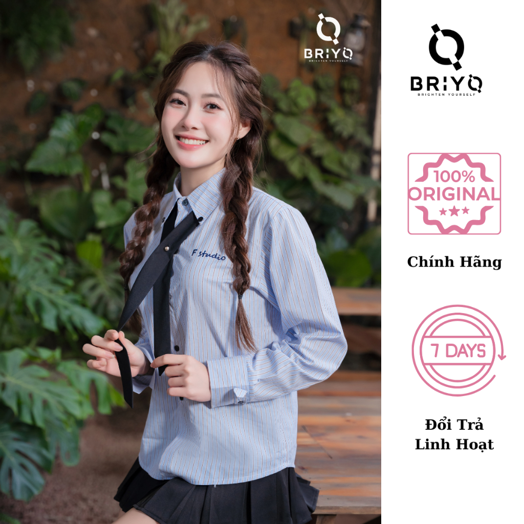 Áo Sơ Mi Nữ Phong Cách Phối Cà Vạt Chéo, Áo Sơ Mi Kẻ Sọc Chất Liệu Thô Hàn Quốc BRIYO SM48 ...