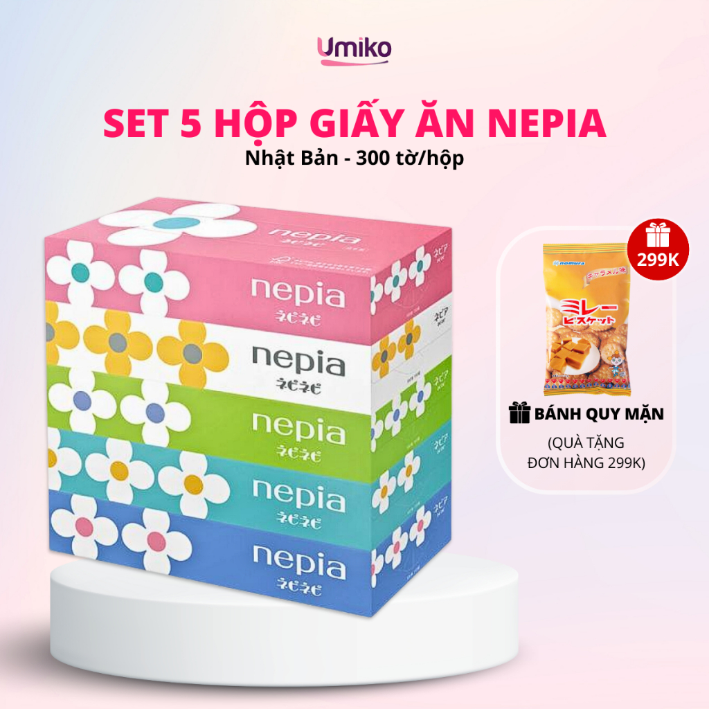 Set 5 hộp giấy ăn Nhật Bản Nepia khăn giấy rút không bụi 300tờ/hộp - Umiko | Shopee Việt Nam