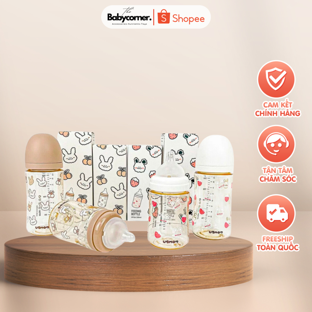 Bình sữa UBmom Hàn Quốc họa tiết PPSU 120ml/200ml/ 280ml [Được chọn núm] [Cam kết chính hãng ...