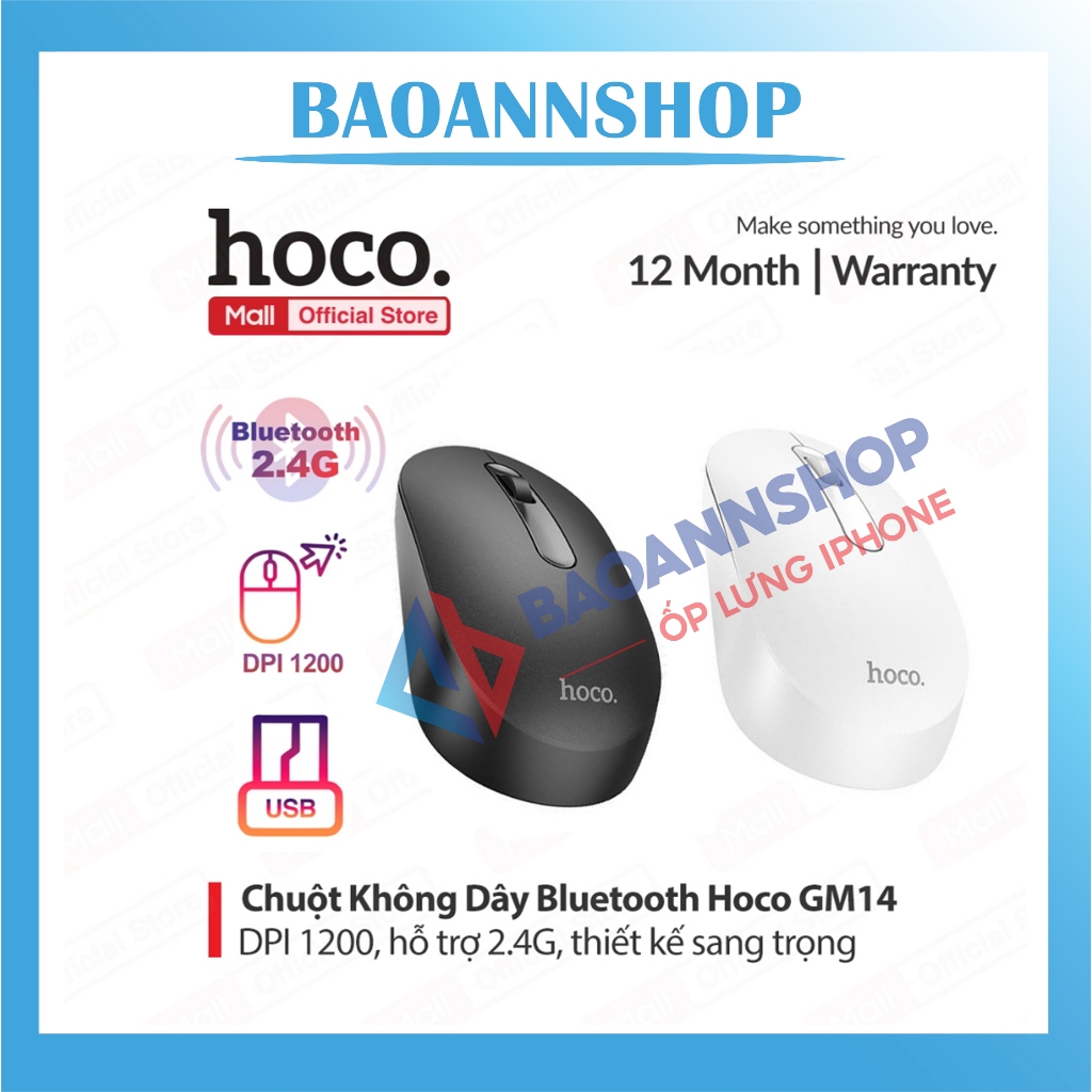 Chuột bluetooth không dây chính hãng HOCO GM14 kết nối USB DPI 1200 nhỏ gọn siêu mượt mà BH 6 ...